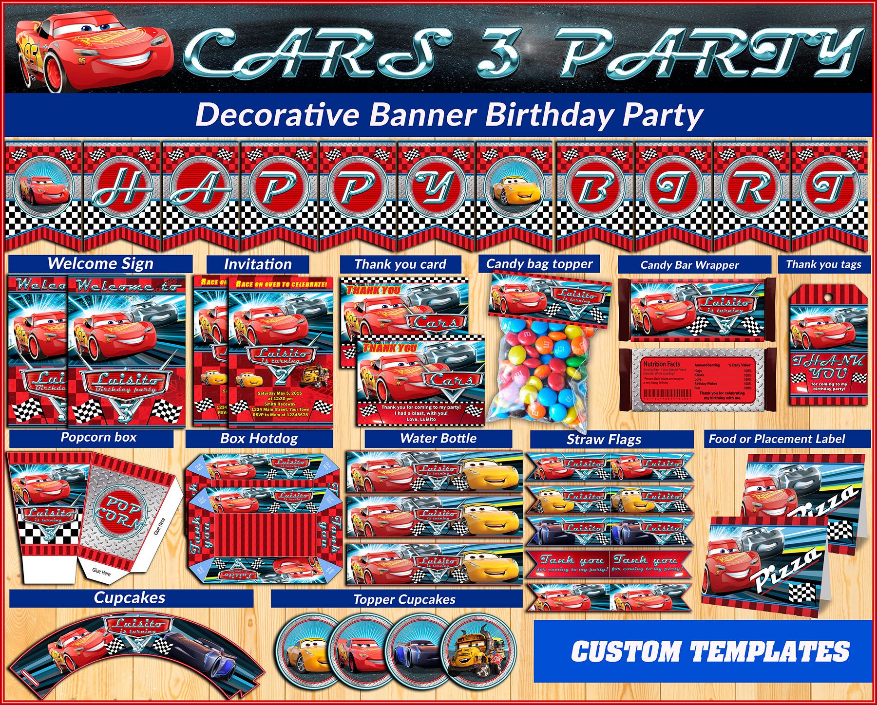 Personalized Cars 3 Birthday Party Kit – Printable Decor (digital ...