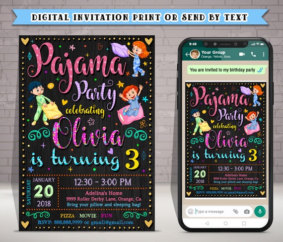 50 Off Sale Pajama Party Birthday Invitation Slumber Party Birthday