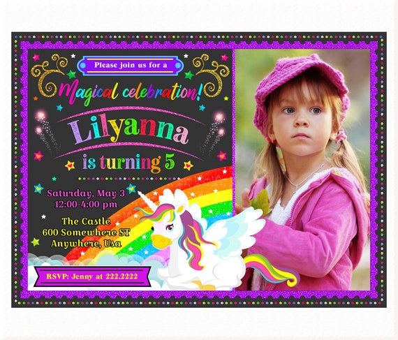 50 Off Personalized Photo Invitation Rainbow Unicorn Invitation