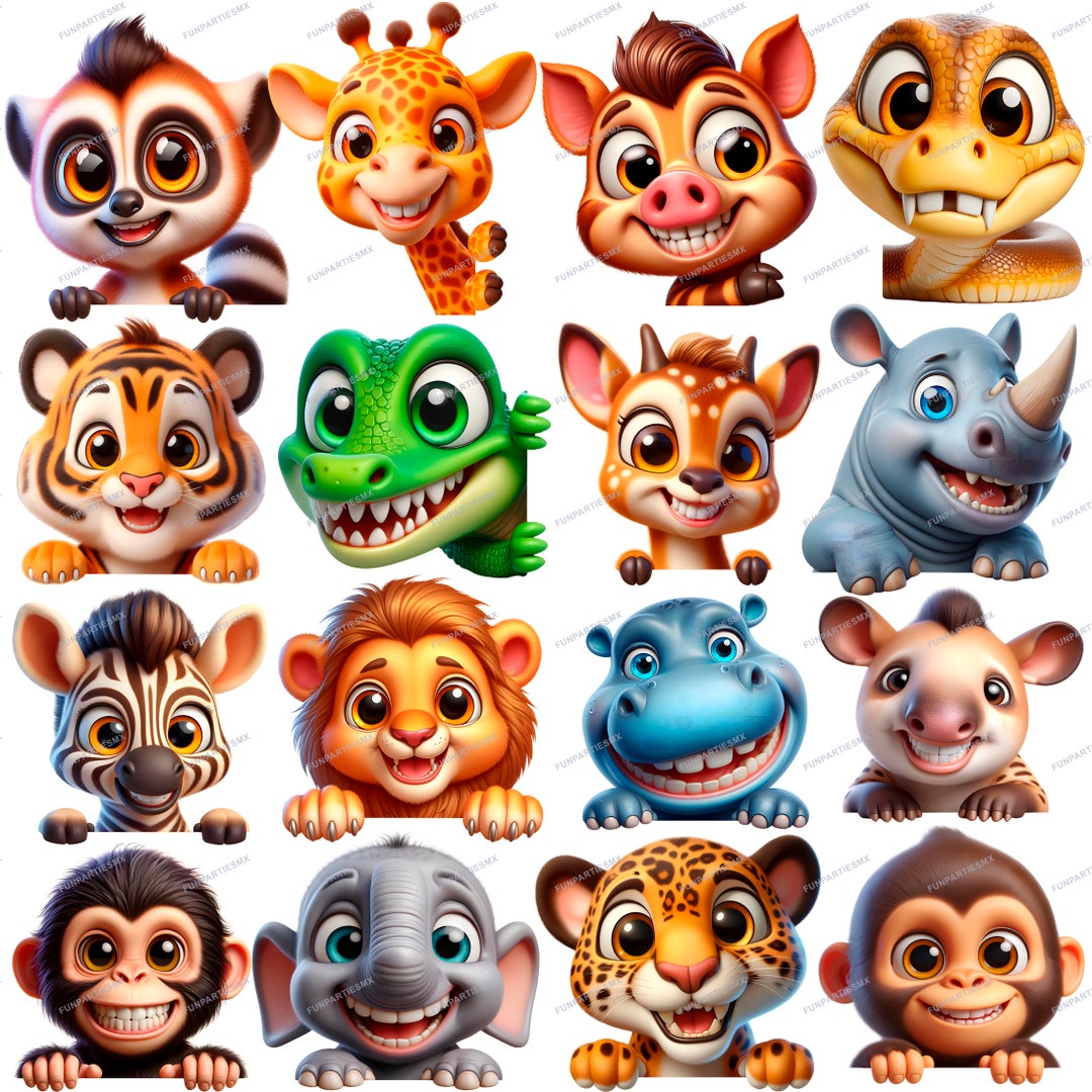 17 Clipart Jungle Animals Peeking Around the Corner, PNG, Hi-res ...