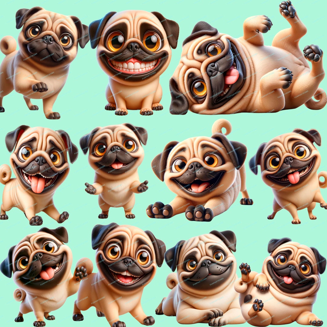 13 Hilarious Pug Poses Clipart Collection, PNG Transparent, Hi-res ...