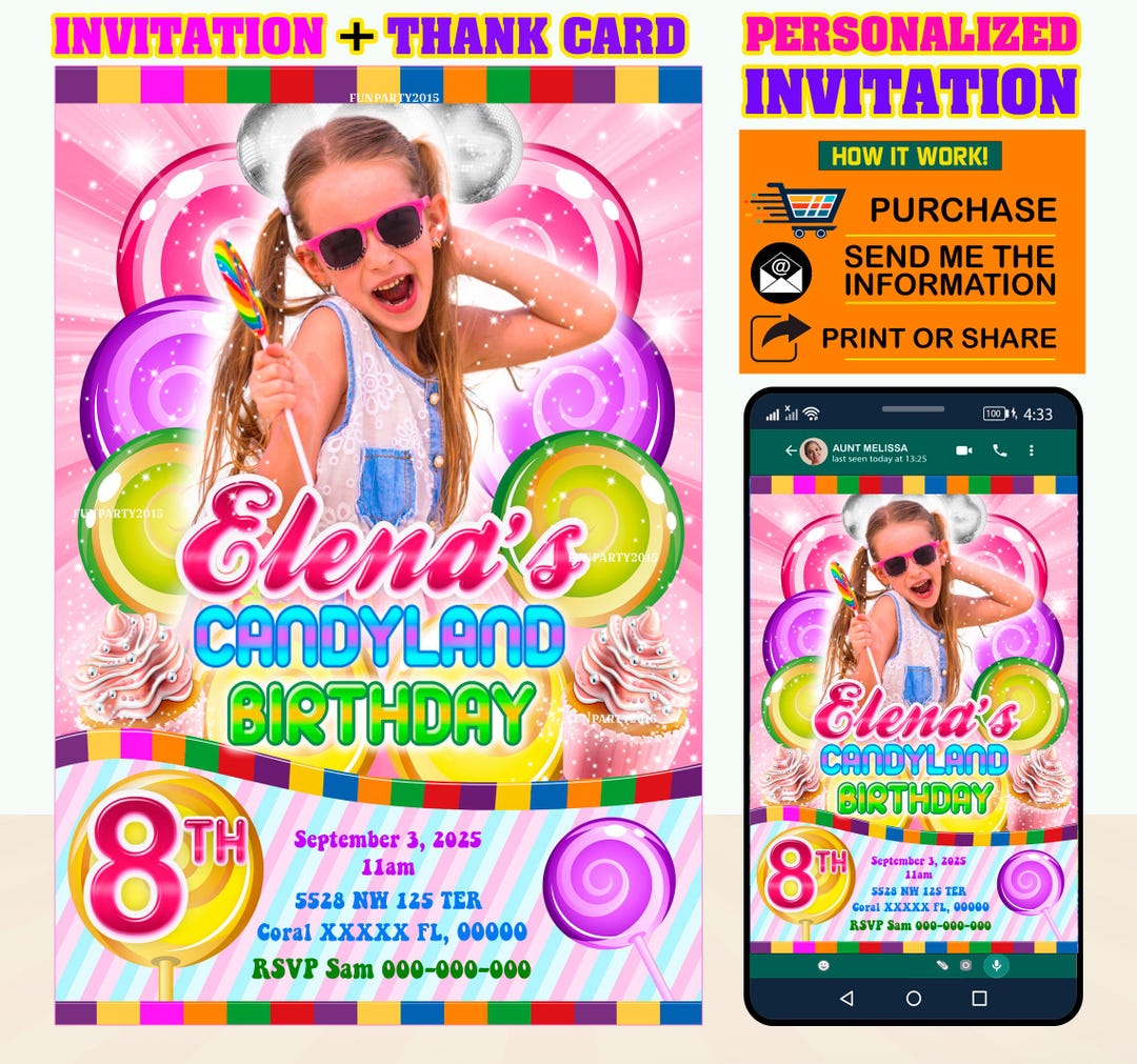 60% OFF SALE - CANDYLAND Photo Invitation Personalized Printable ...