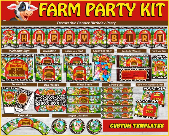 50% off! - PERSONALIZED Farm printable party kit, Animal farm Party ...