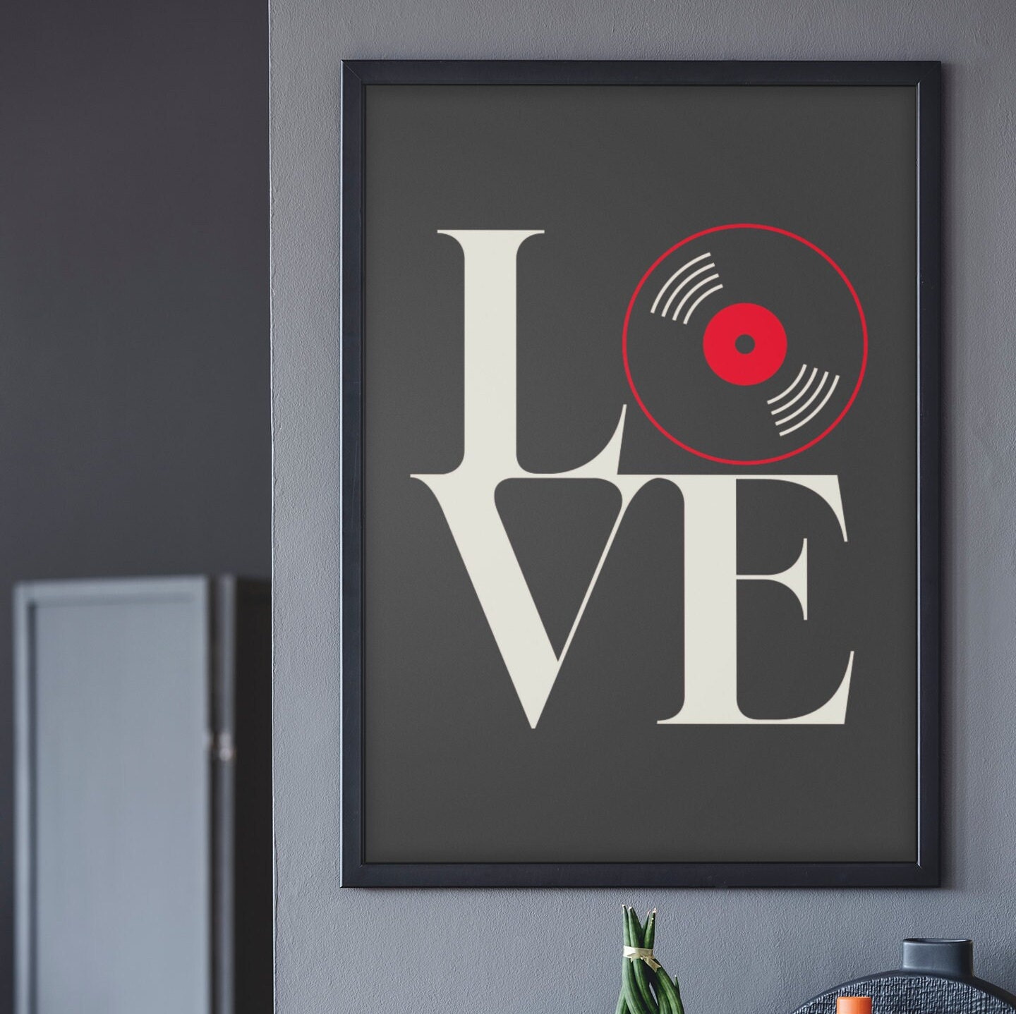 LOVE Typography Poster for Music Lovers Vinyl Records Design, Digital ...