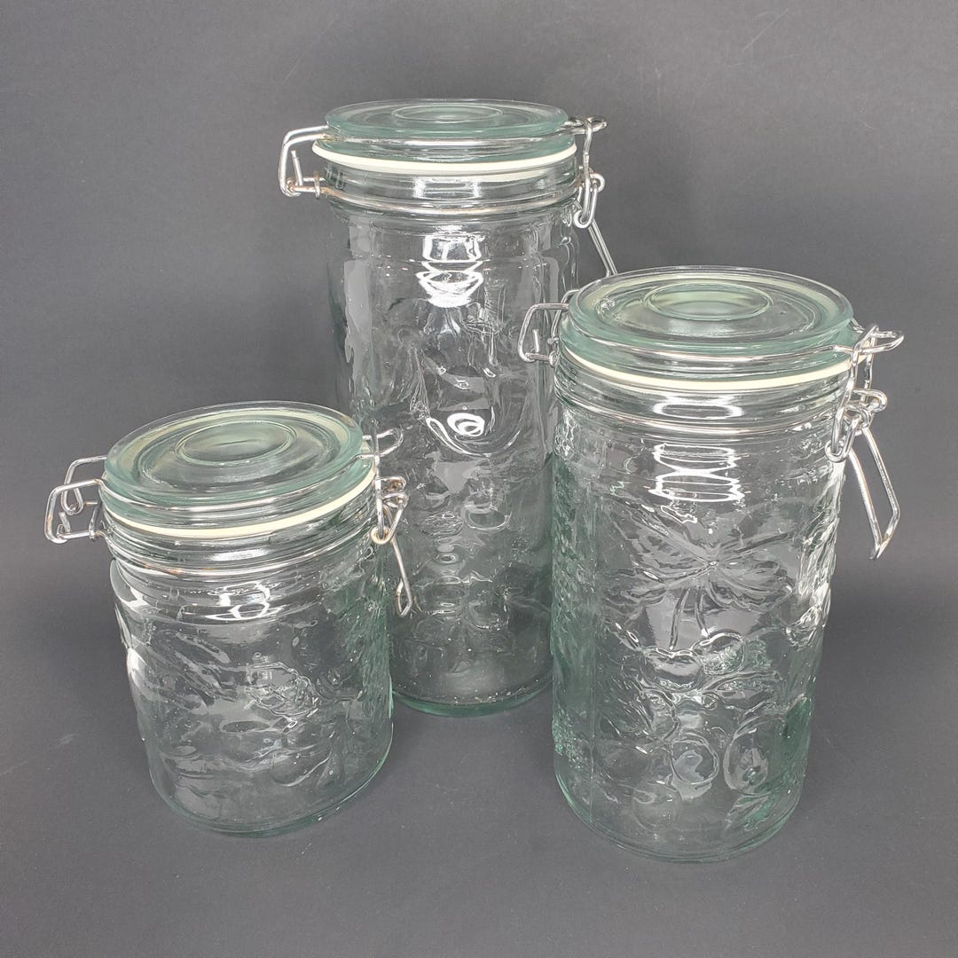 Embossed Glass Storage Containers With Locking Lids Set of 3 - Etsy