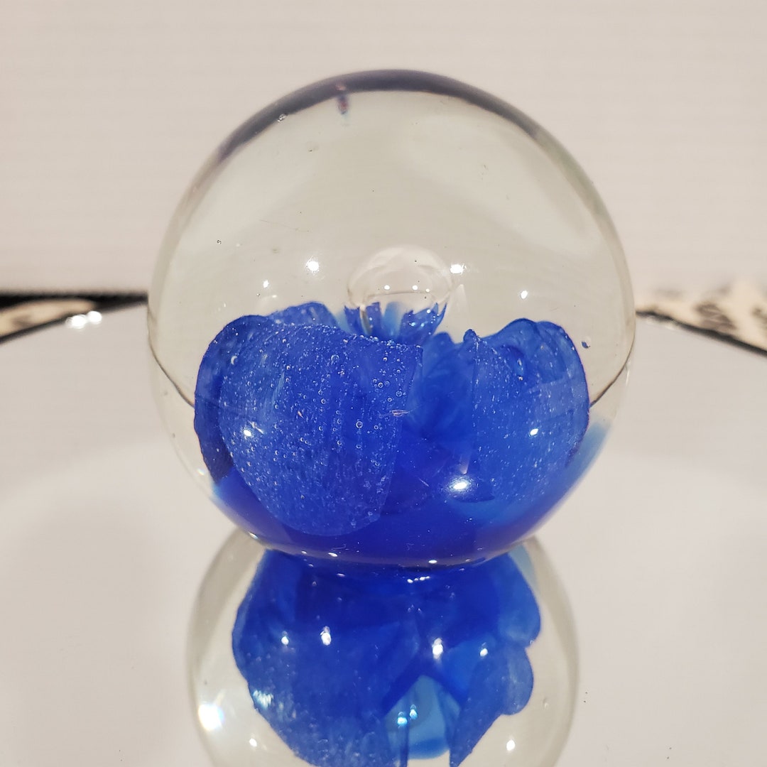 Glass Paperweight Sphere With Blue Flower - Etsy