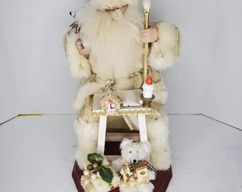 VTG Rustic Sitting Santa Claus W/ Bag & Pine Tree Christmas Decor ...