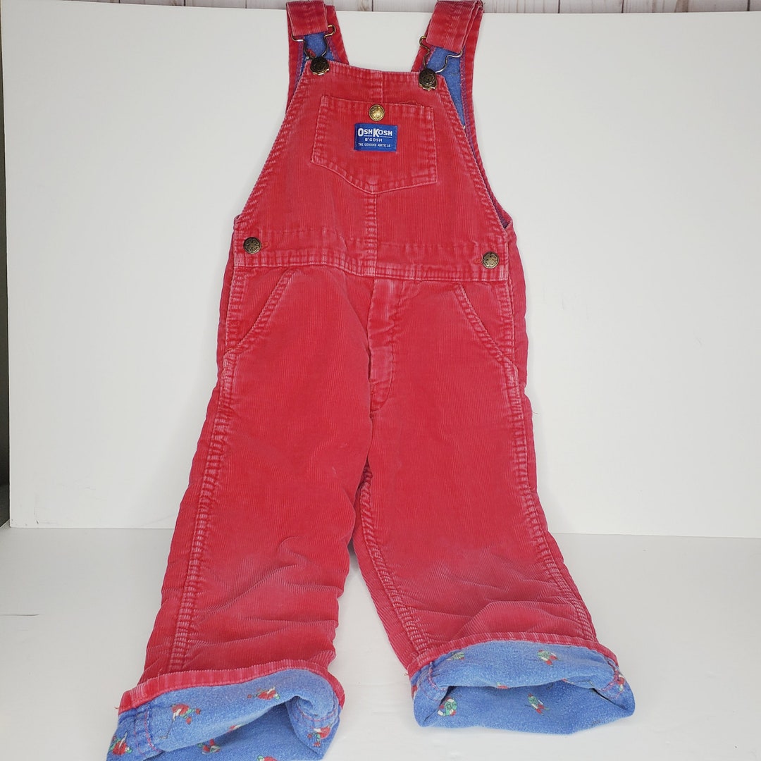 Oshkosh One Piece Overall 4T Red Corduroy Flannel Lined Vestbak Made in ...