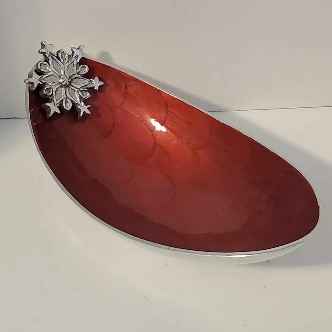 Oblong Bowl Candy Dish Silver Tone Red - Etsy
