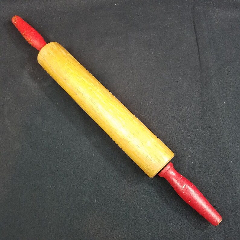 Large Wooden Rolling Pin Red Handles 19 Long - Etsy