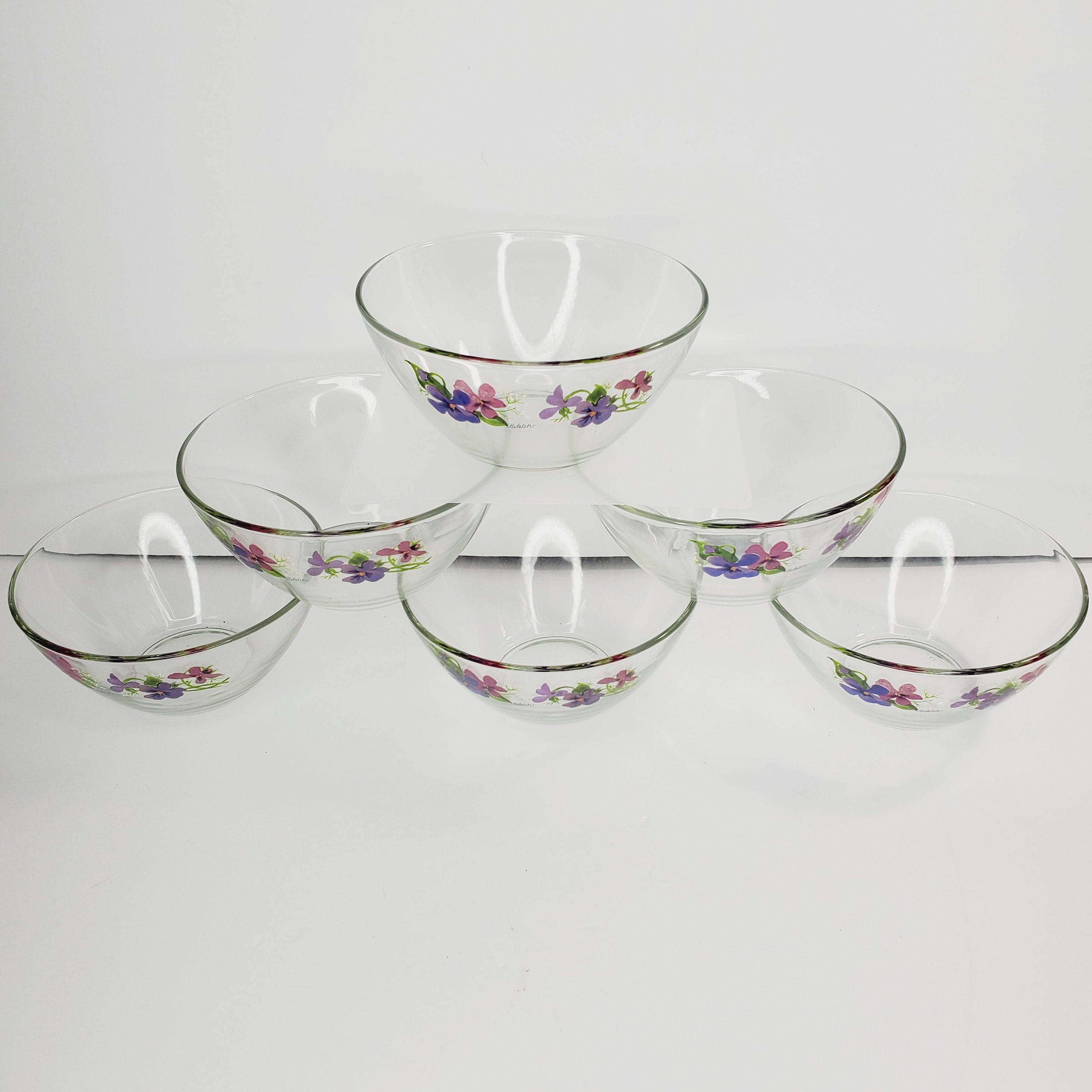 Avon Wild Violets Clear Glass Bowls Set of 6 22kt Gold Trim - Etsy
