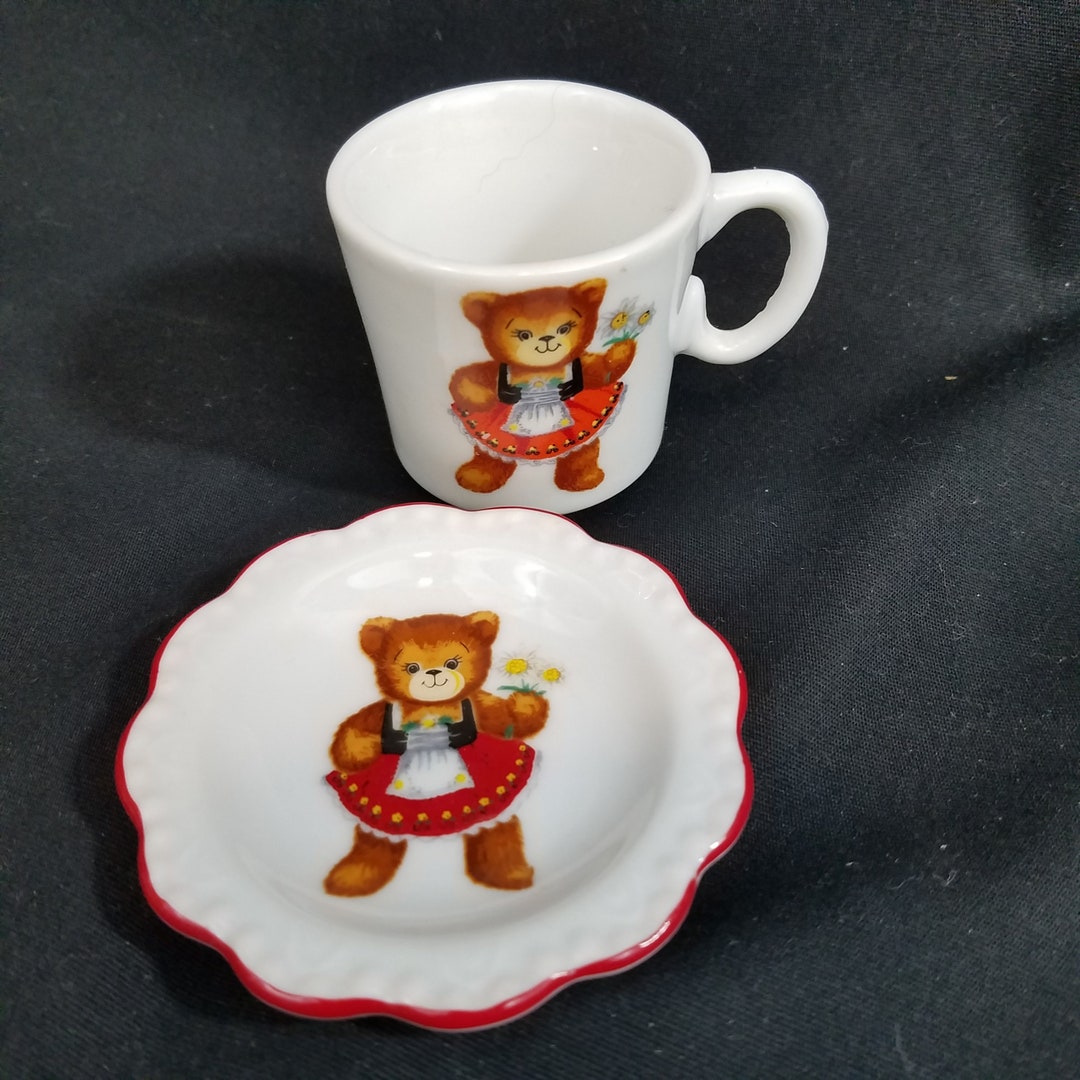 Vtg Reutter Pozellan Teddy Bear Girl Cup and Plate Toy Size Made in ...