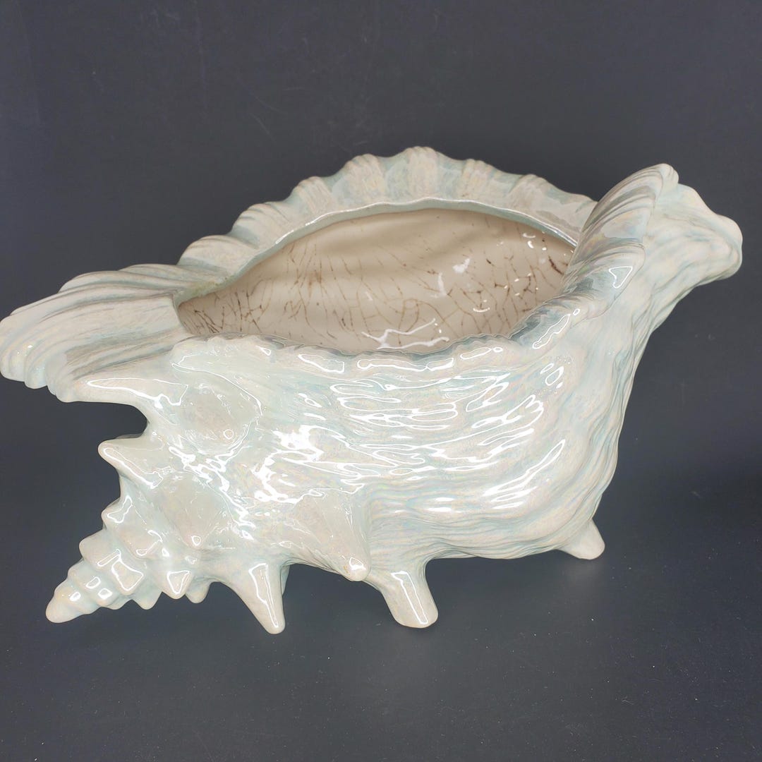 Atlantic Mold Seashell Ceramic Planter White Iridescent CRAZING - Etsy