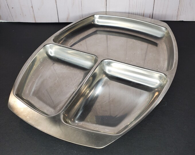 Mid Century Modern Stainless Steel Three Section Serving Snack Tray AND ...