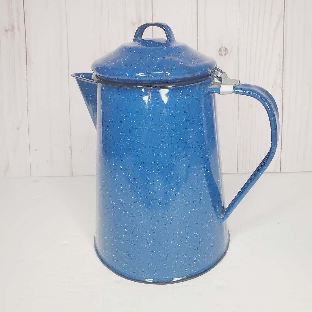 Blue Speckled Enamelware Percolator With Hinged Lid 6 Cups No Basket ...