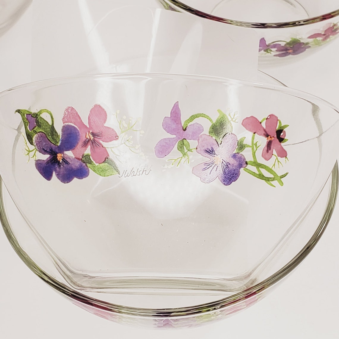 Avon Wild Violets Clear Glass Bowls Set of 6 22kt Gold Trim - Etsy