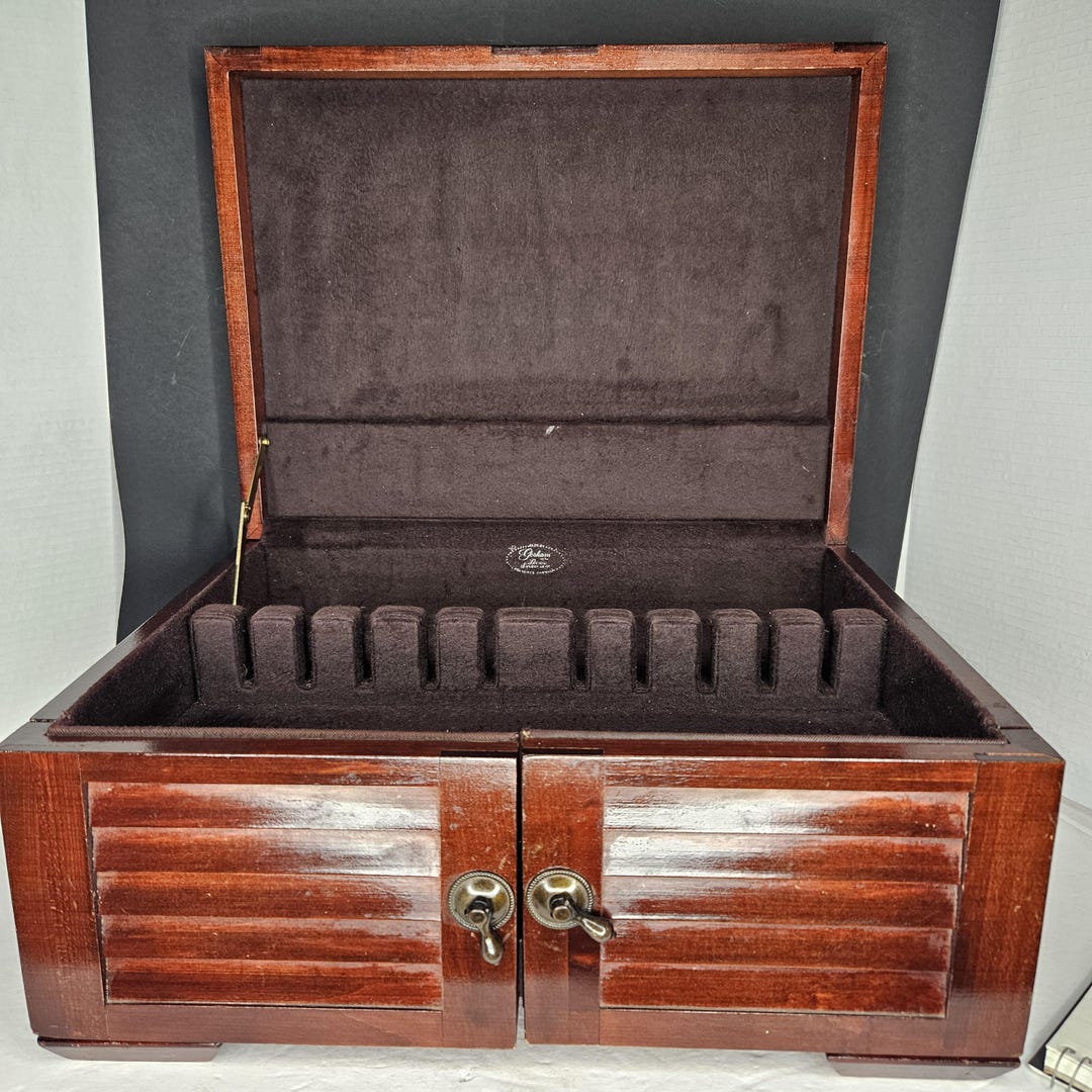 Gorham Wooden Silverware Chest W/ 1 Drawer Anti Tarnish Holds Service ...