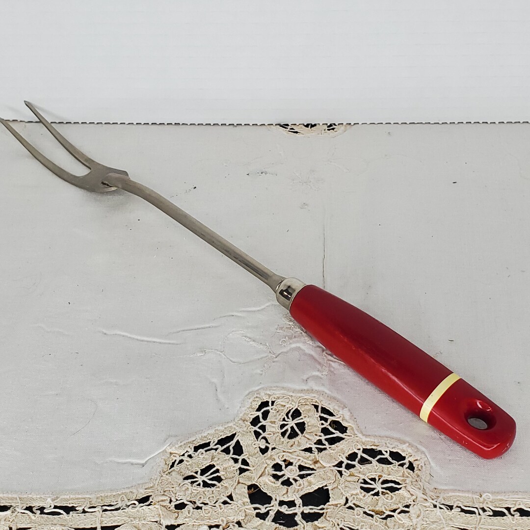 Ekco Solid Turning Fork Red Handle White Stripe Hanging Hole - Etsy