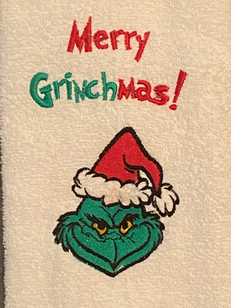 Grinch Towel Embroidered Kitchen Hand Towel Bathroom Hand Towel Made in ...
