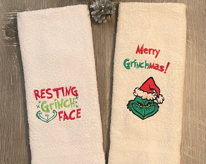 Grinch Towel | Embroidered Kitchen Hand Towel | Bathroom Hand Towel ...