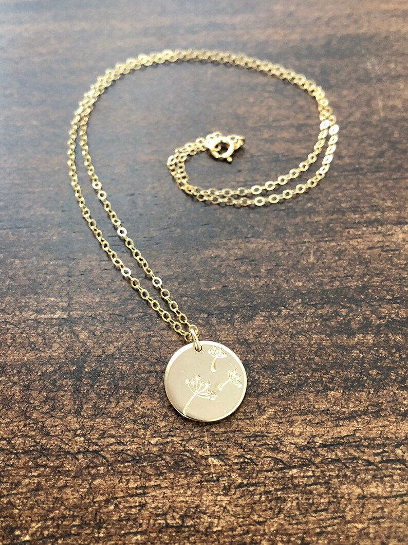Dandelion Necklace. Gold Filled Hand Stamped Dandelion Pendant on Gold ...