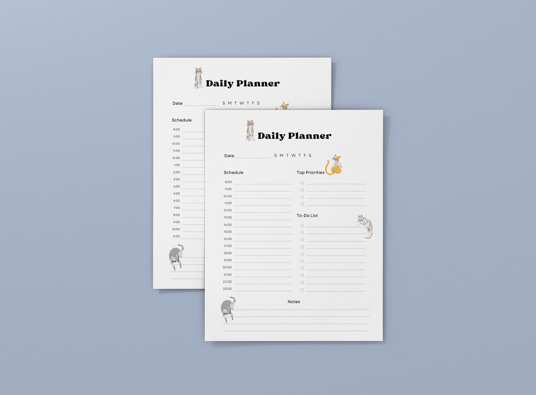 Cute Cat Daily Planner Daily to Do List Planner With Notes - Etsy