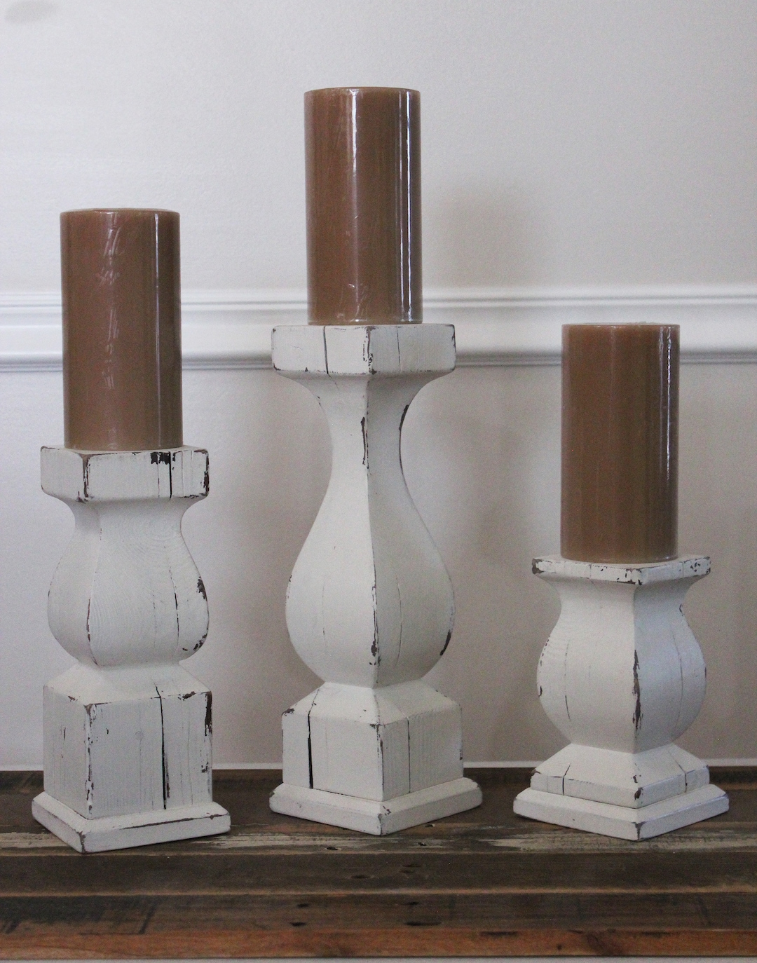 Rustic Pillar Candle Holder / Farmhouse Style Chunky Candlesticks / Set ...