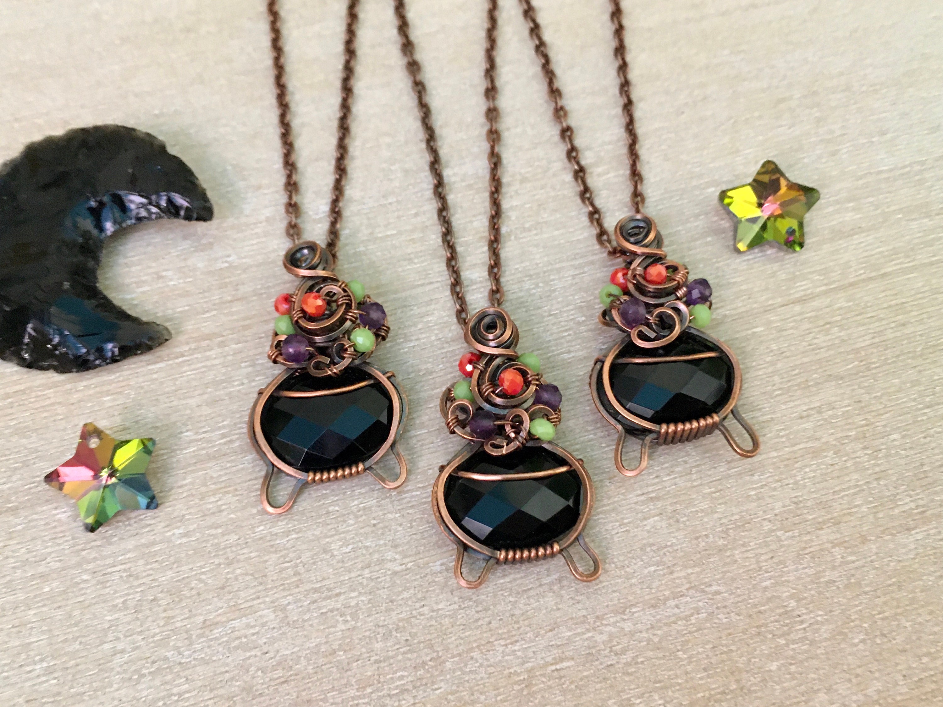 Cauldron Necklace, Crystal Necklace, Halloween Jewelry, Wire Wrapped - Etsy