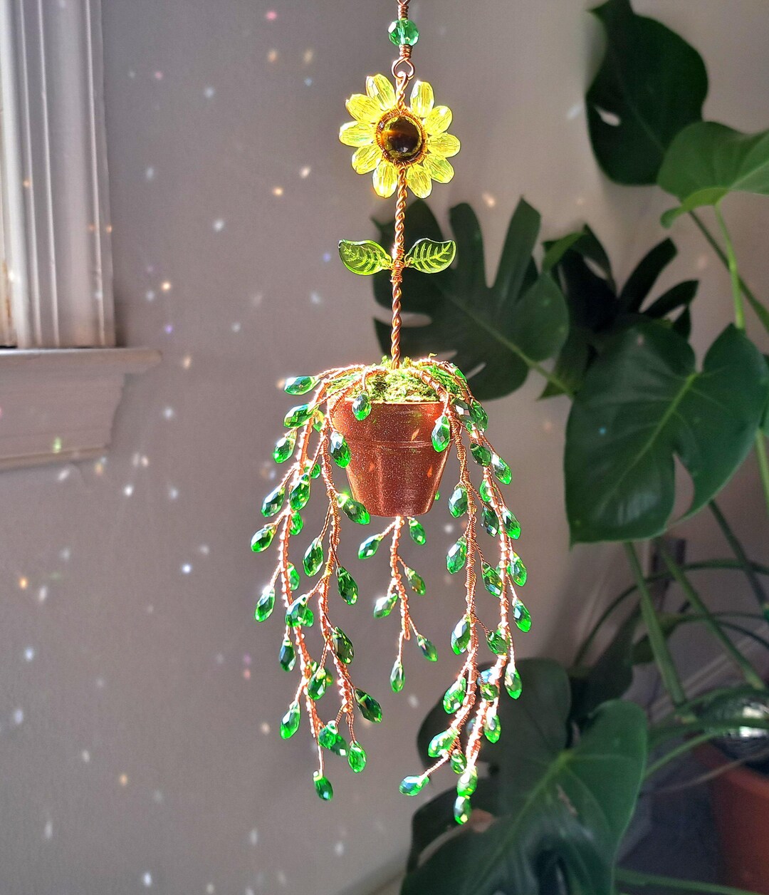 The Original Sunflower Forever Succulent, Beaded Plant Suncatcher ...