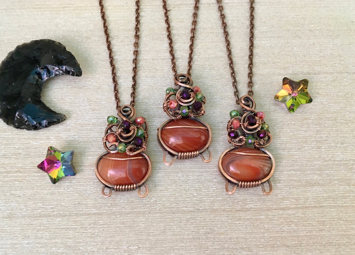 Cauldron Necklace, Crystal Necklace, Halloween Jewelry, Wire Wrapped - Etsy