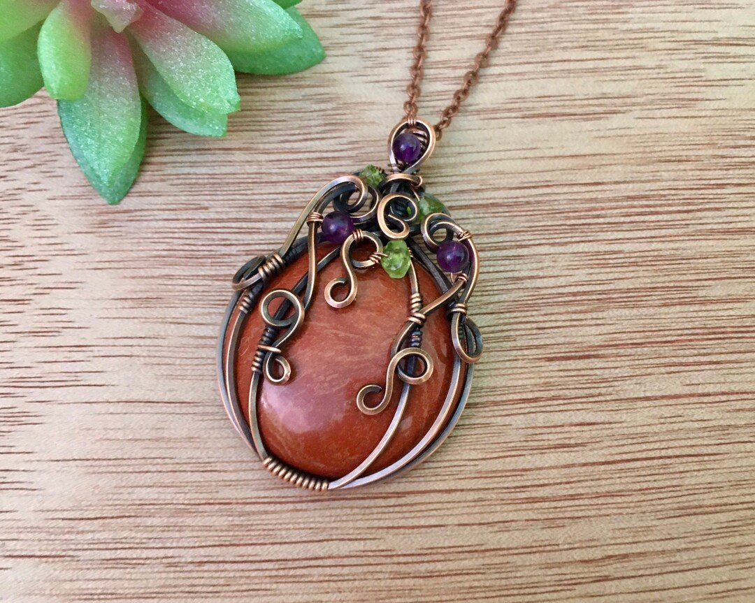 Jasper Pumpkin Necklace, Pumpkin Jewelry, Crystal Necklace, Wire ...