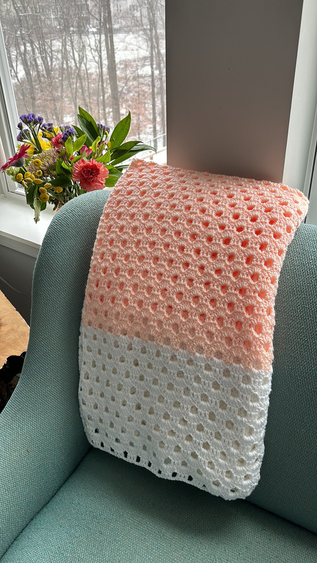 Two Tone Orange and White Crochet Baby Blanket - Etsy