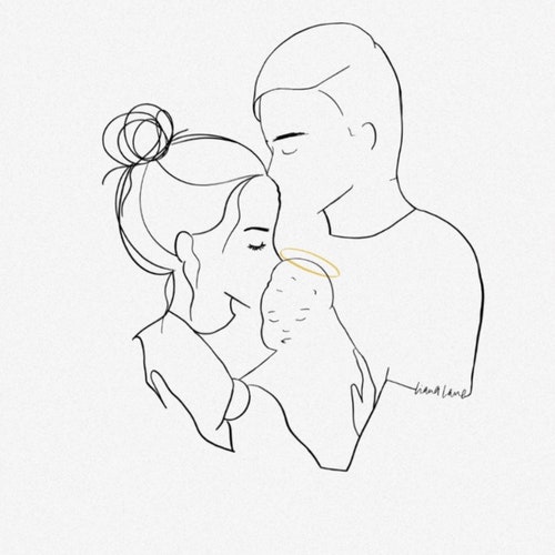 Angel Baby Family Portrait Line Art Physical Print Mother - Etsy