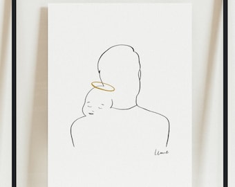 DIGITAL DOWNLOAD Angel Father With Three Babies Simple Line | Etsy