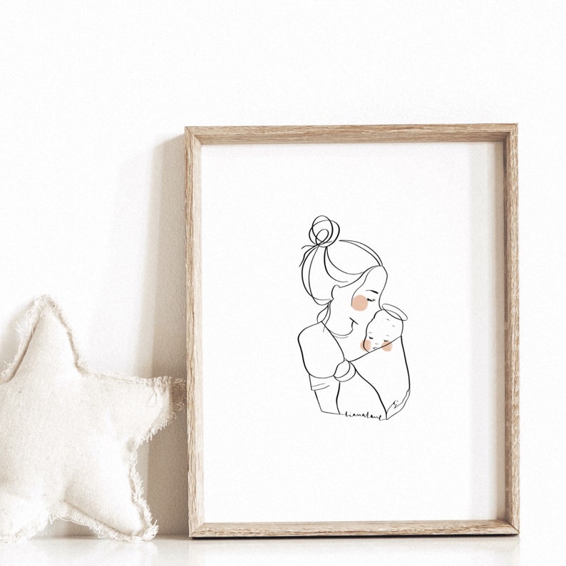 Miscarriage Gift Mom With Angel Baby Line Art Physical Print | Etsy