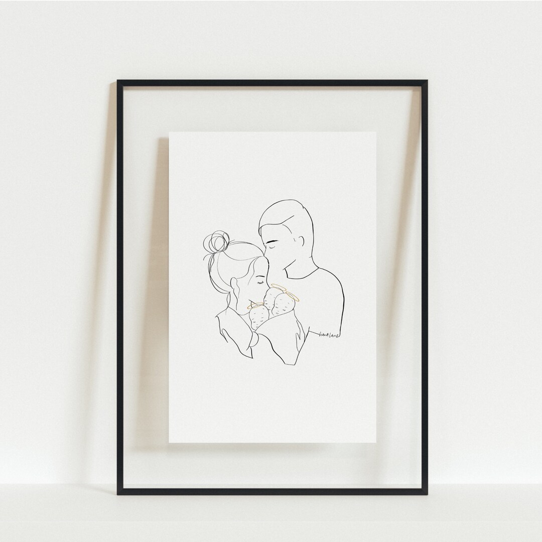 Family Portrait Line Art 3 Angel Babies by Liana Lane, Physical Print ...