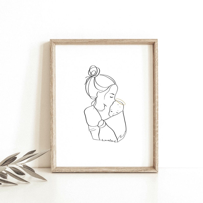 Miscarriage Gift Mom With Angel Baby Line Art Physical Print | Etsy