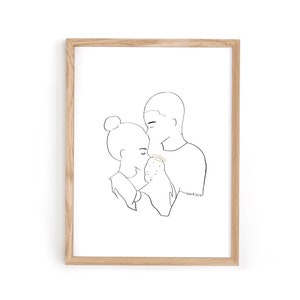 Angel Baby Family Portrait Line Art Physical Print Mother | Etsy