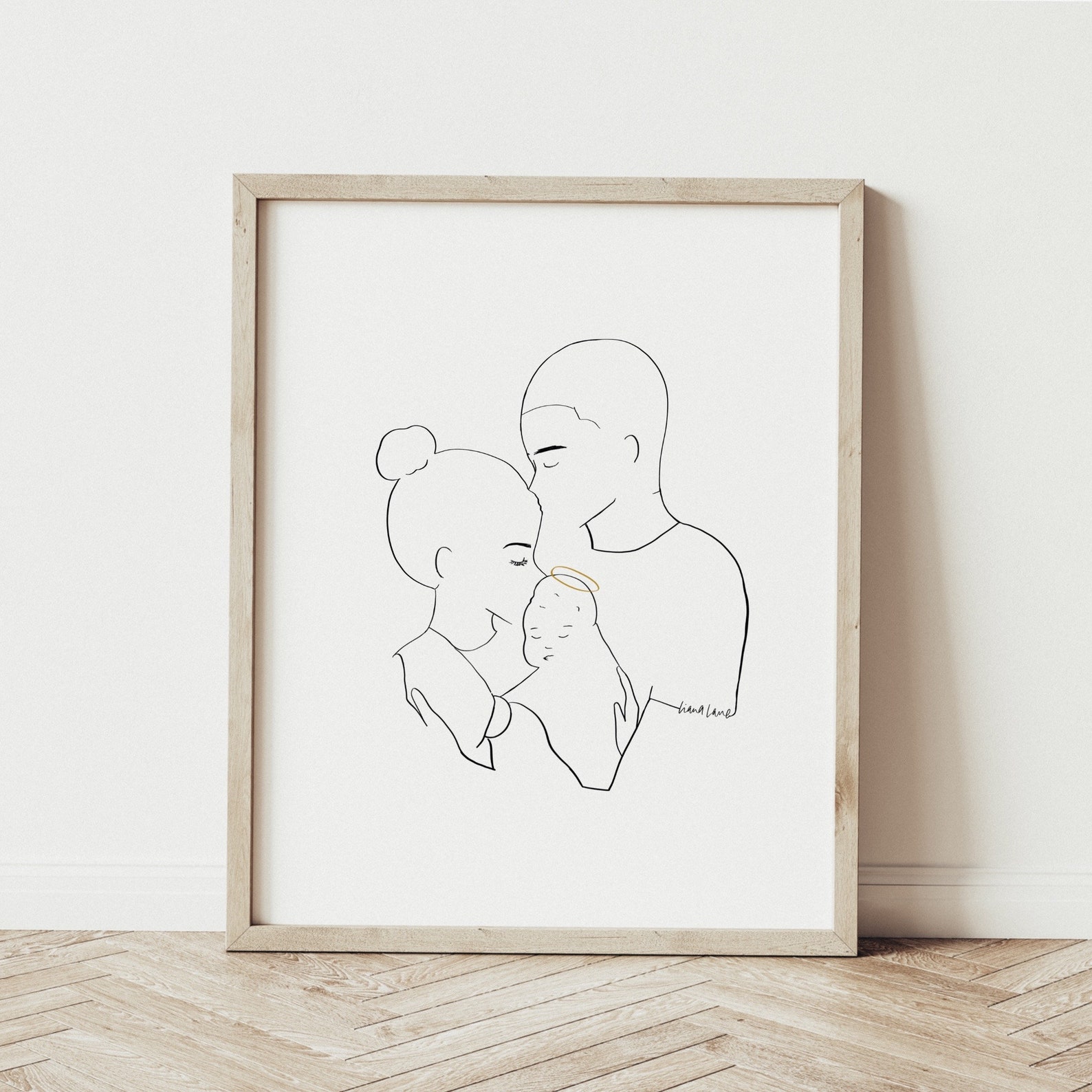 Angel Baby Family Portrait Line Art Physical Print Mother | Etsy