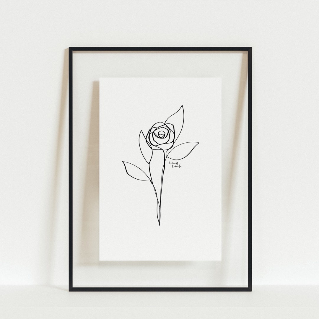 June Birth Flower, Rose Drawing, Floral Line Art, Physical Print - Etsy