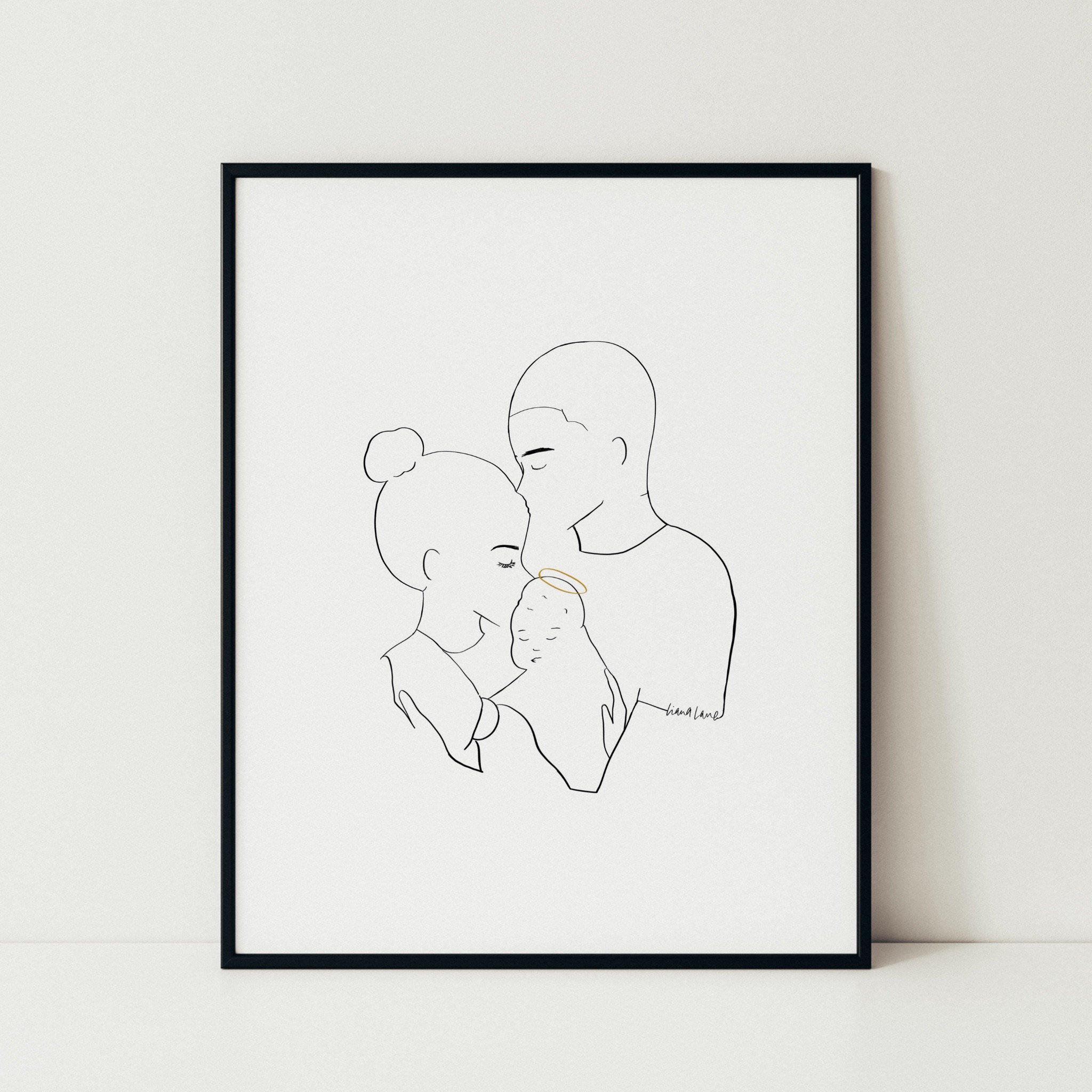 Angel Baby Family Portrait Line Art Physical Print Mother | Etsy