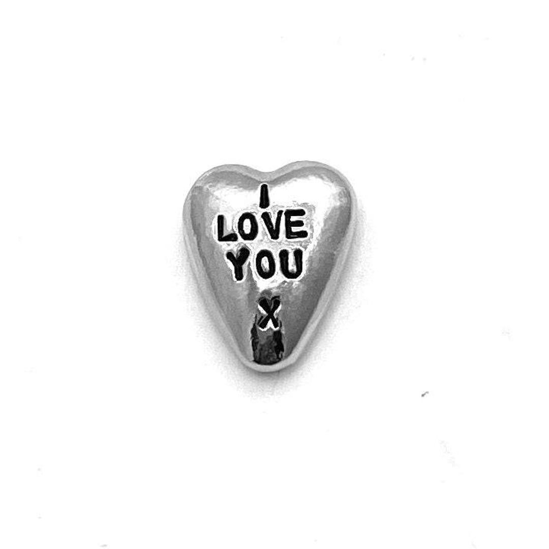 Heart Shaped Pocket Pebble Hand Stamped With I LOVE YOU X, Customised ...