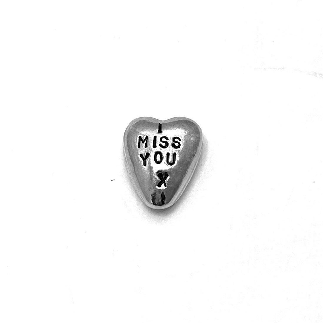 I Miss You Pocket Pebble, Pewter Heart With Custom Message, Hand ...