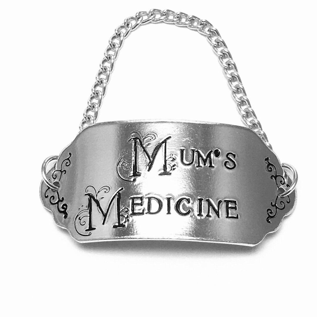 Mum's Medicine Wine Bottle Tag, Personalised Hand Stamped Aluminium ...