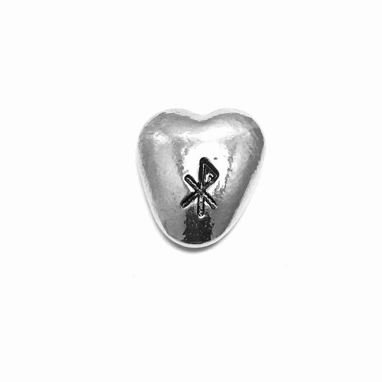 Pewter Heart Pebble Bindrune Love Symbol, Hand Stamped Metal Pocket Hug ...