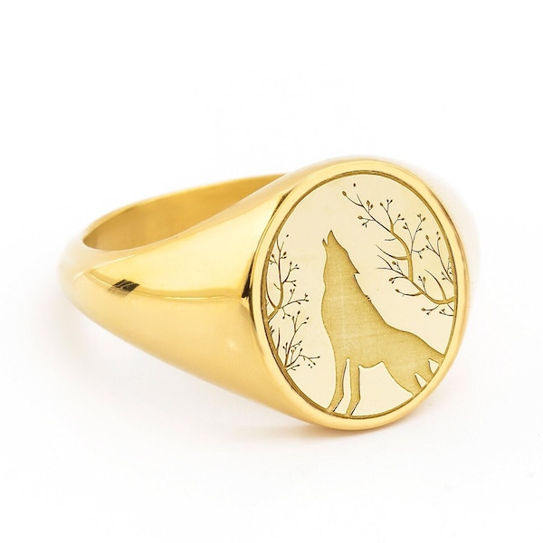 Silver Wolf Signet Ring - Etsy