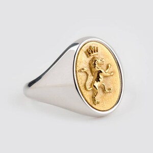 Lion Signet Ring: 14k Gold Crest, Sterling Silver Band - Etsy