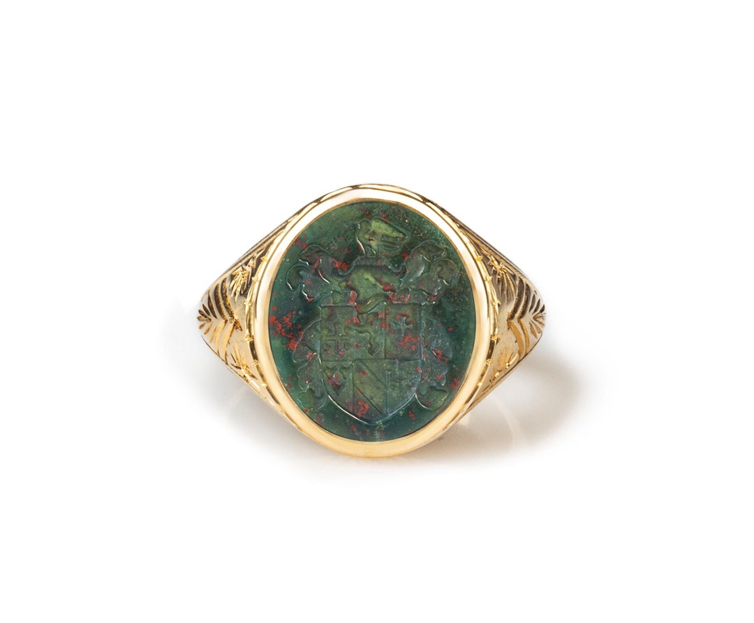 Custom Bloodstone Signet Ring: Engraved Heraldry, Solid Gold - Etsy