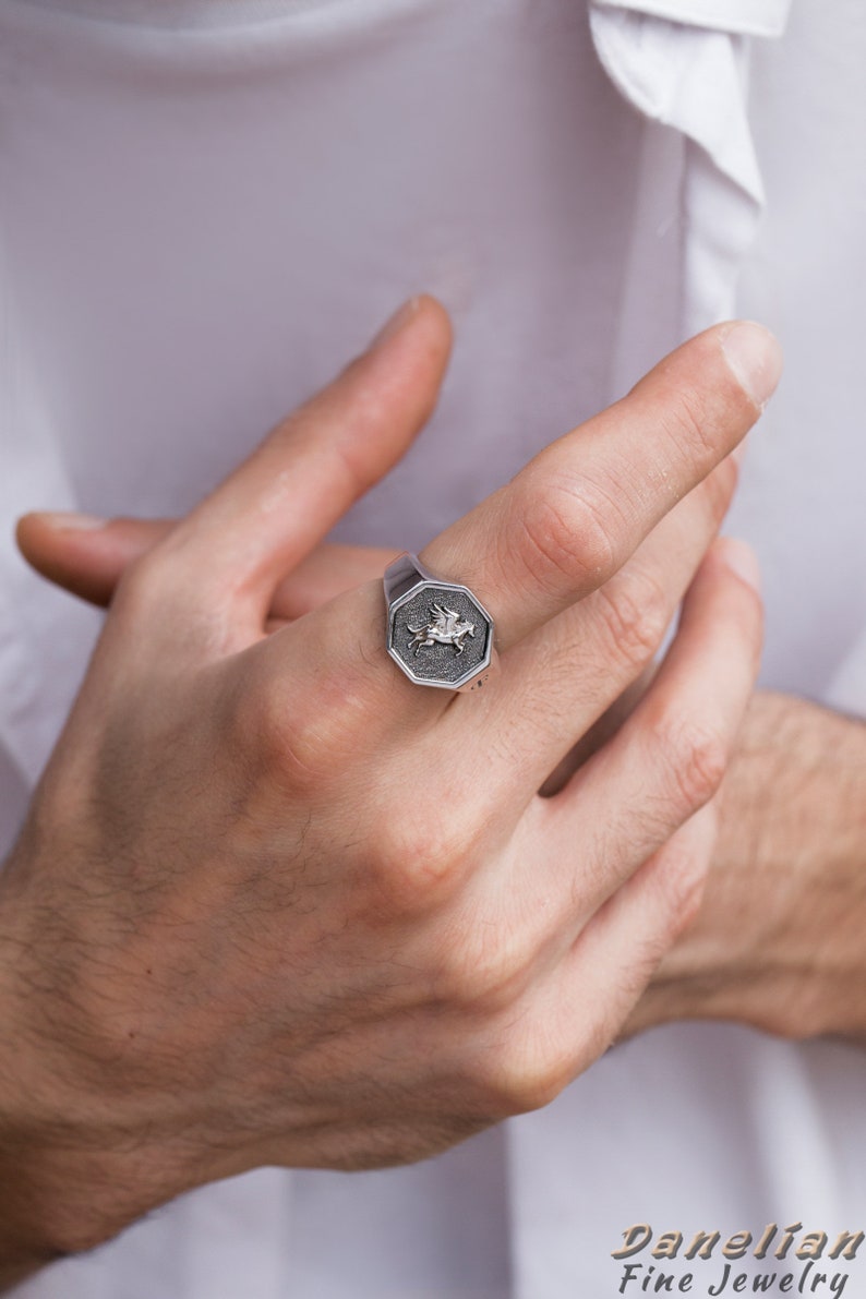 Man Signet Ring Husband Gift Sterling Ring Men Rampant - Etsy