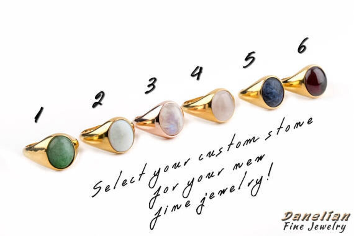 Signet gold solid Gemstone Signet Ring Pinky Ring Women | Etsy